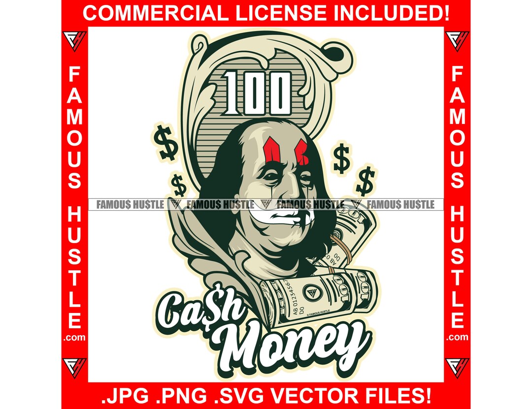 Cash Money Gangster Ben Franklin Clown Face Dollar Sign Scroll Hip Hop ...