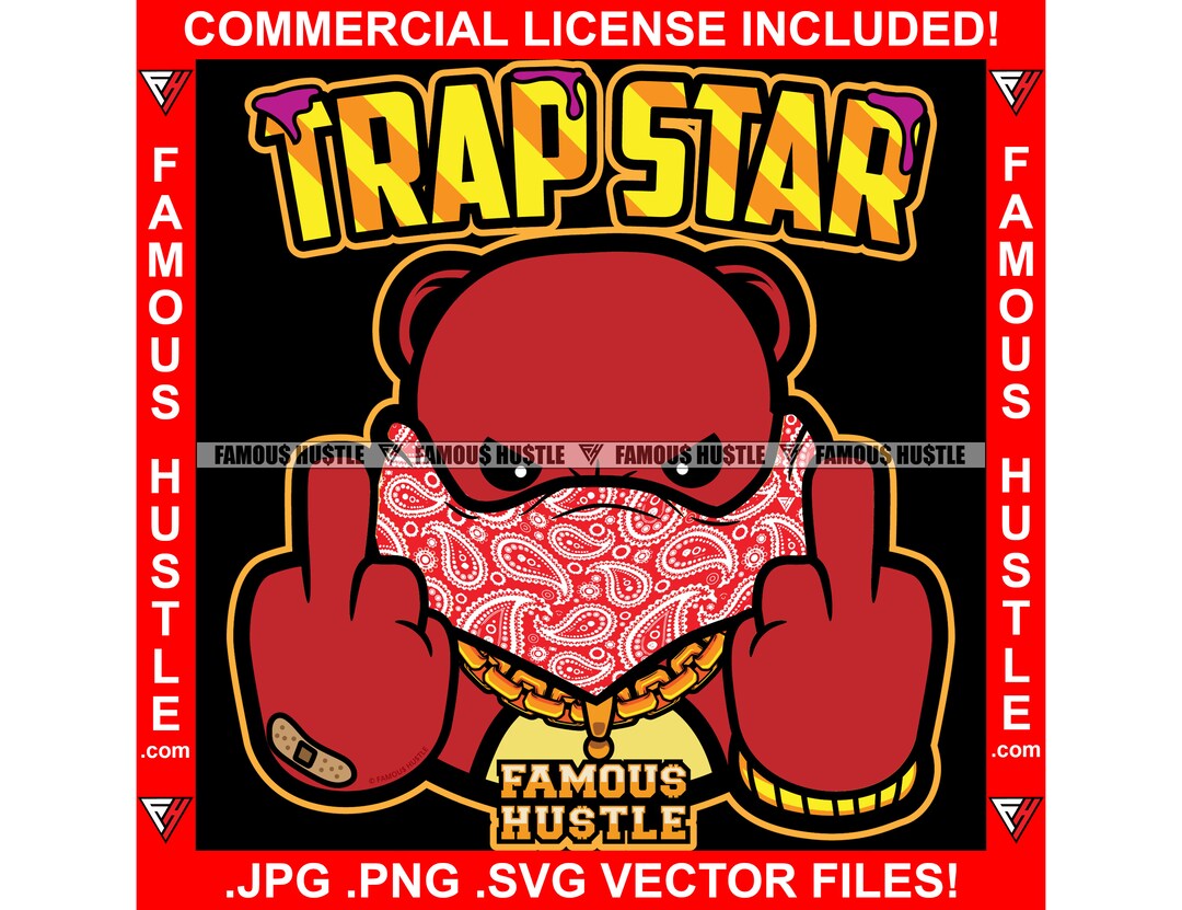 Trap Star Famous Hustle Gangster Teddy Bear Middle Finger Bandana Mask ...