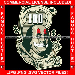Cash Money Gangster Ben Franklin Clown Face Dollar Sign Scroll Hip Hop ...