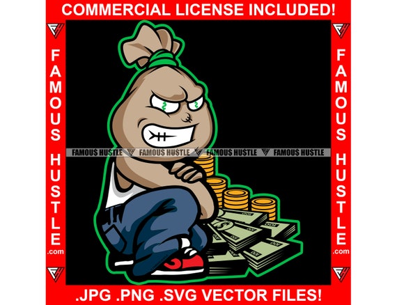 Gangster Money Bag Character Gold Coin Cash Stack Rich Hustle - Etsy