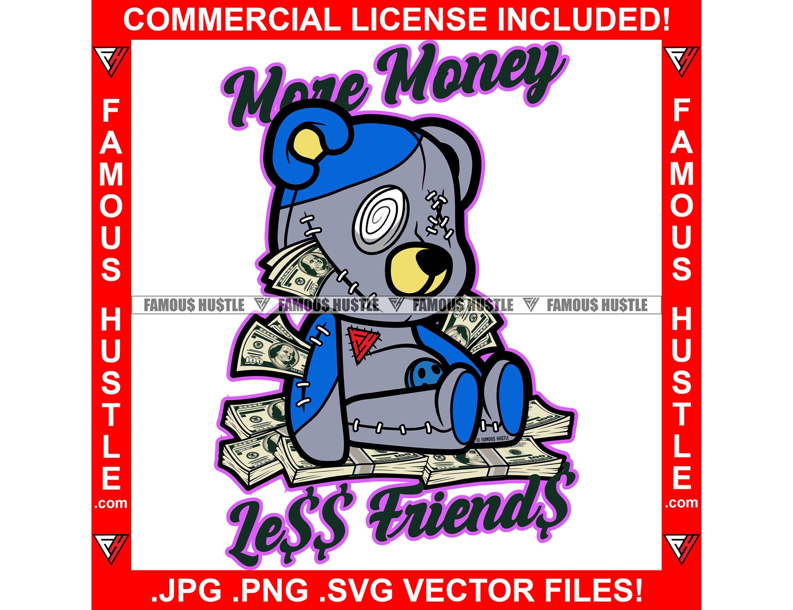 More Money Less Friends Gangster Teddy Bear Scar Face Toy Torn Broken ...