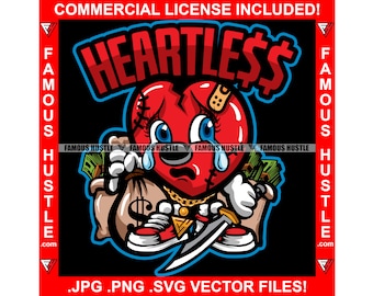 Heartless Gangster Heart Character Face Tattoo Money Bag Cash Stack ...