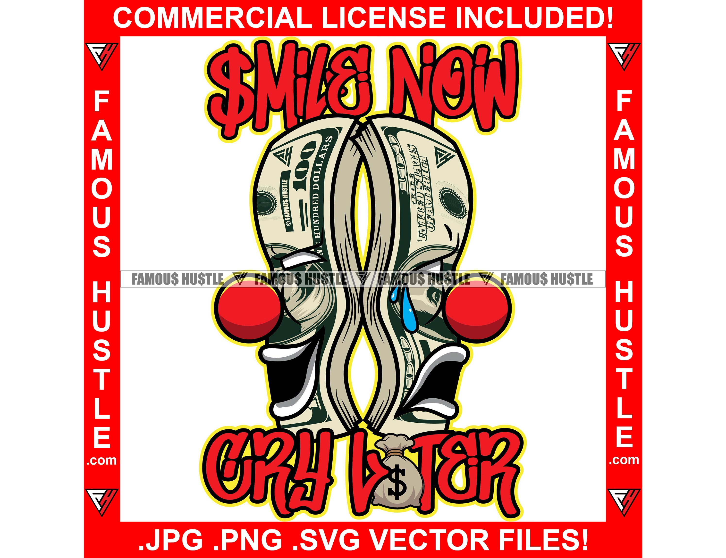 Smile Now Cry Later Happy Sad Cash Money Clown Face Crying - Etsy