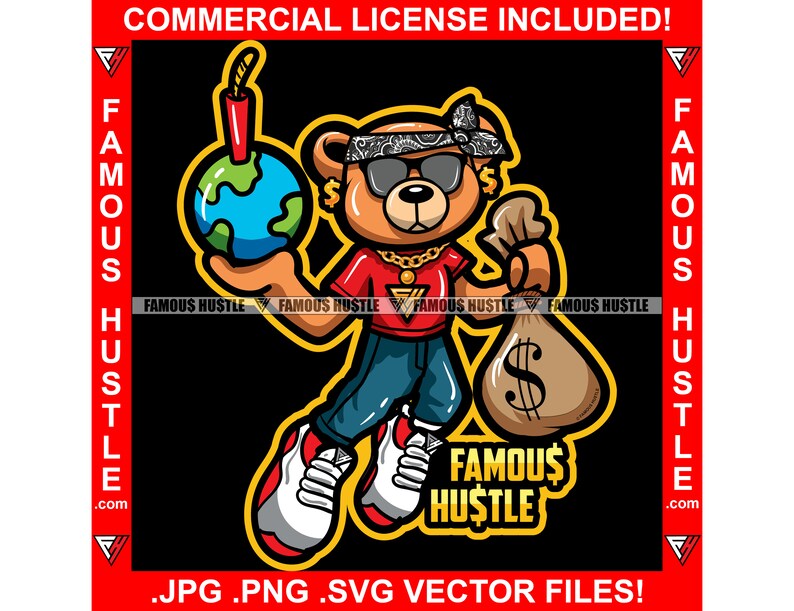 Famous Hustle Gangster Teddy World Globe Dynamite Bomb Money - Etsy