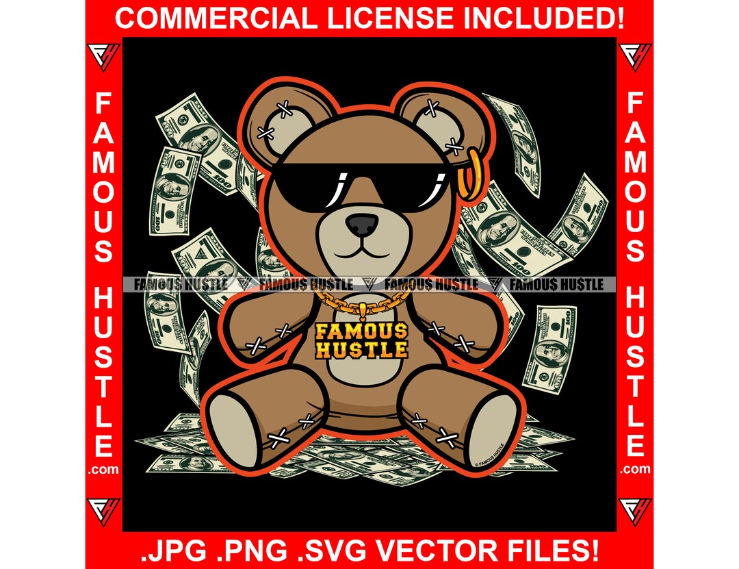 Hustle Teddy Bear Gold Chain Necklace Cash Money Rain Falling Gangster ...