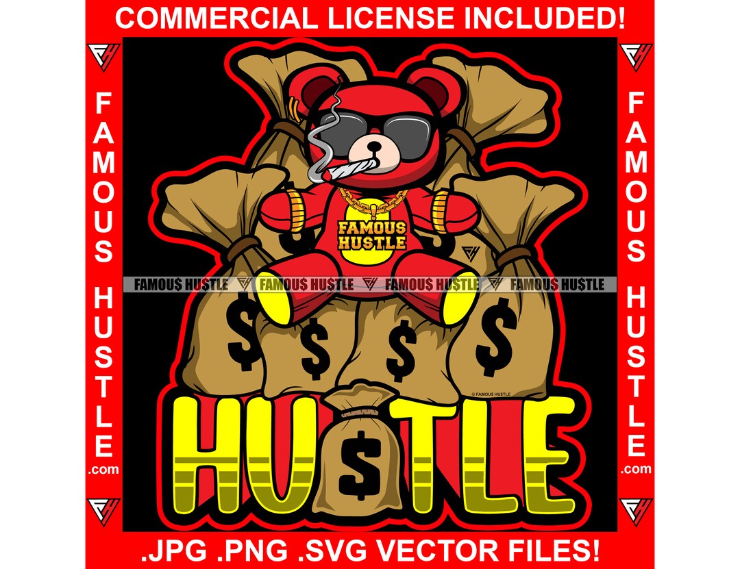 Famous Hustle Gangster Teddy Bear Sunglasses Smoking Gold Jewelry Money ...