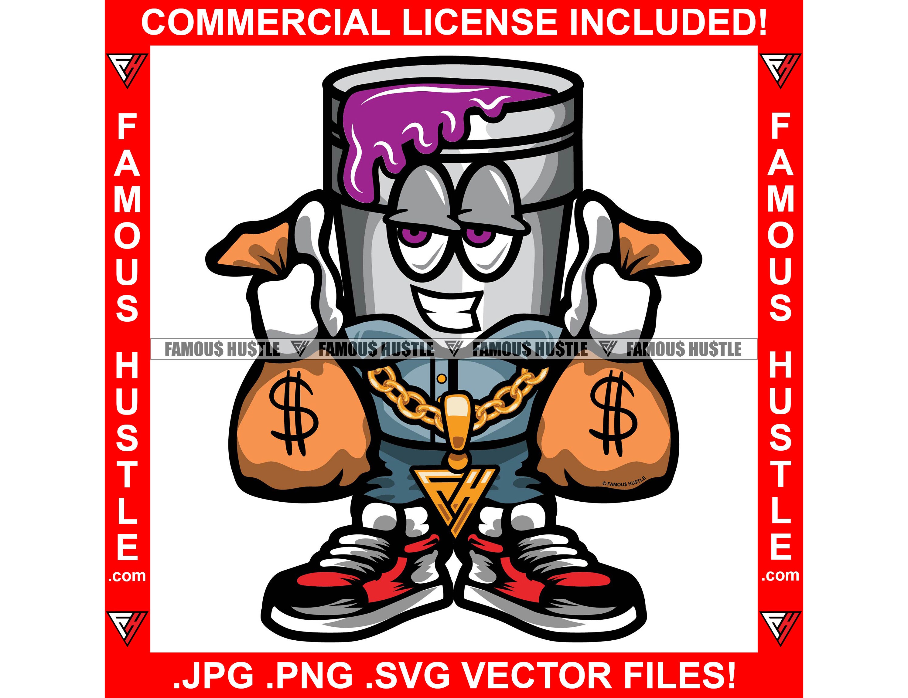 Gangster Lean Purple Drink Gold Necklace Holding Cash Money Bags ...