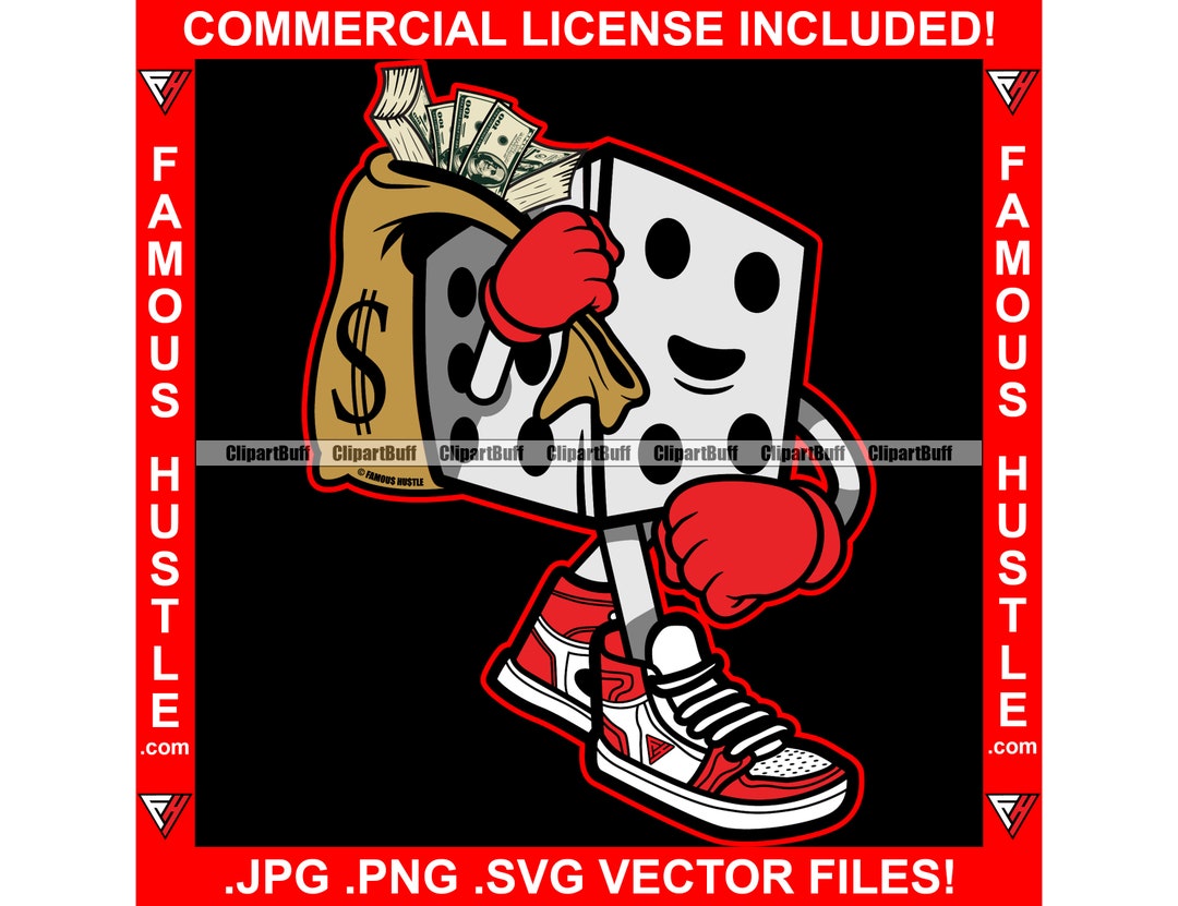 Hustle Dice Cartoon Character Cash Money Bag Tattoo Hip Hop Rap Rich ...