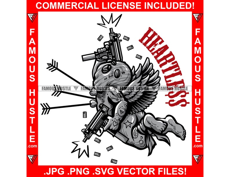 Heartless Gangster Angel Cupid Tattoos Ski Mask Machine Guns | Etsy