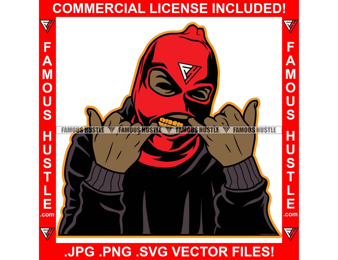Gangster Wearing Ski Mask Fingers in Mouth Showing Gold Teeth Grill ...