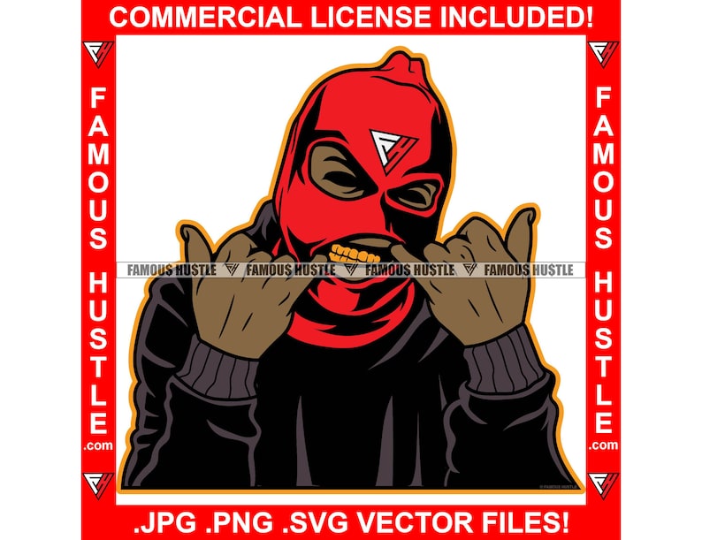 Gangster Wearing Ski Mask Fingers in Mouth Showing Gold Teeth | Etsy