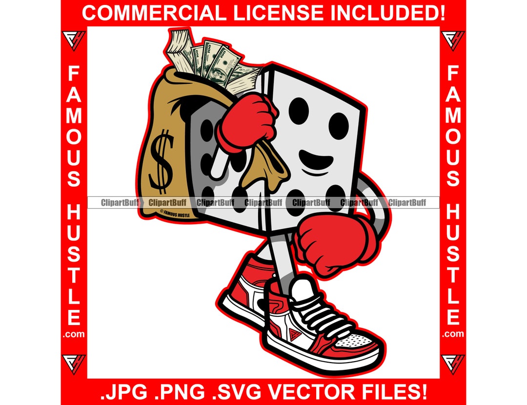 Hustle Dice Cartoon Character Holding Cash Money Bag Sneakers Tattoo ...