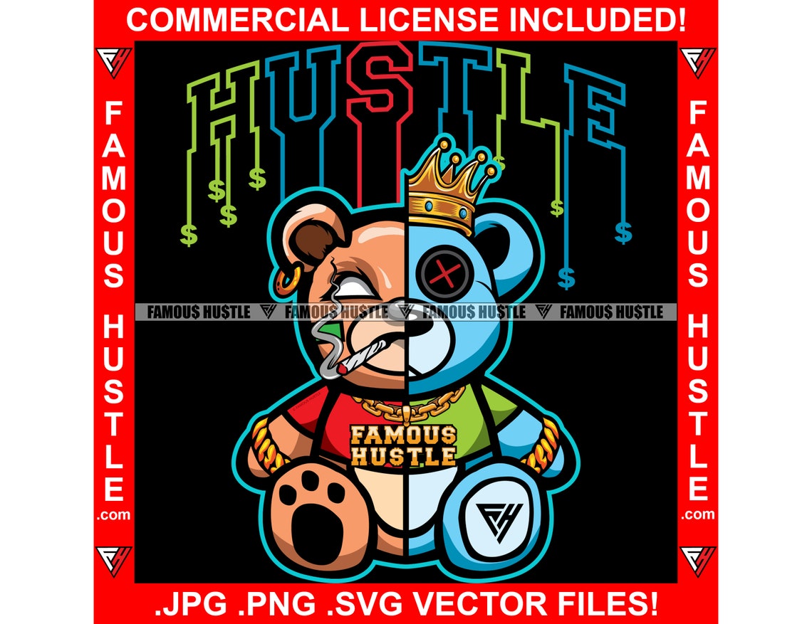 Hustle Gangster Two Face Teddy King Crown Smoking Gold Chain Jewelry ...
