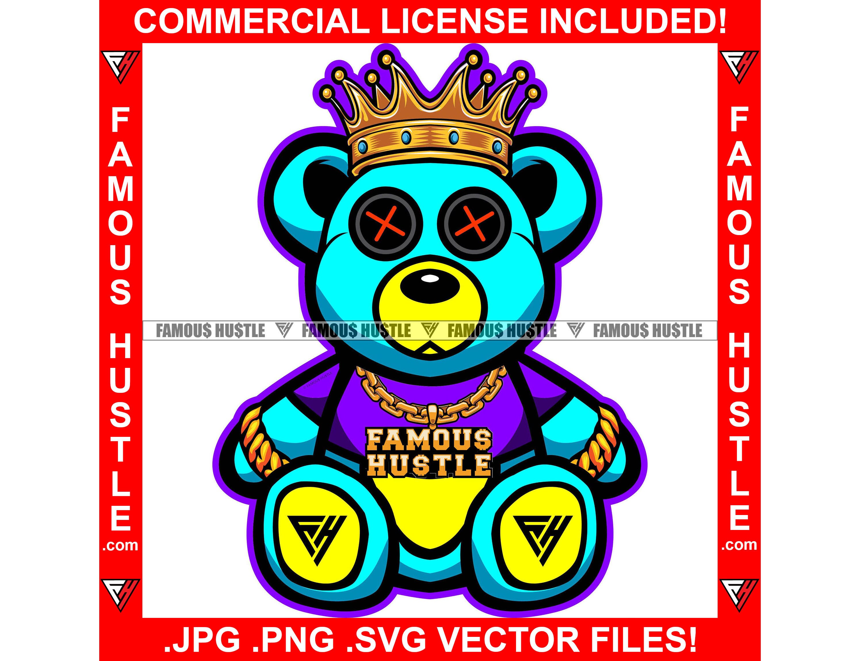 Famous Hustle Bad Boy Teddy King Gold Crown Chain Tattoo Hip - Etsy