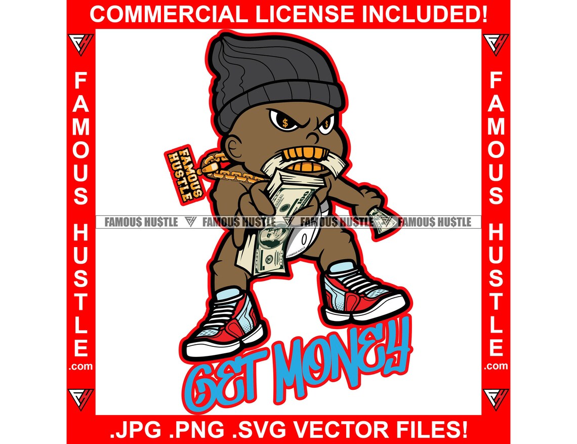 Get Money Hustle Gangster Kid Gold Teeth Eating Cash Stack - Etsy