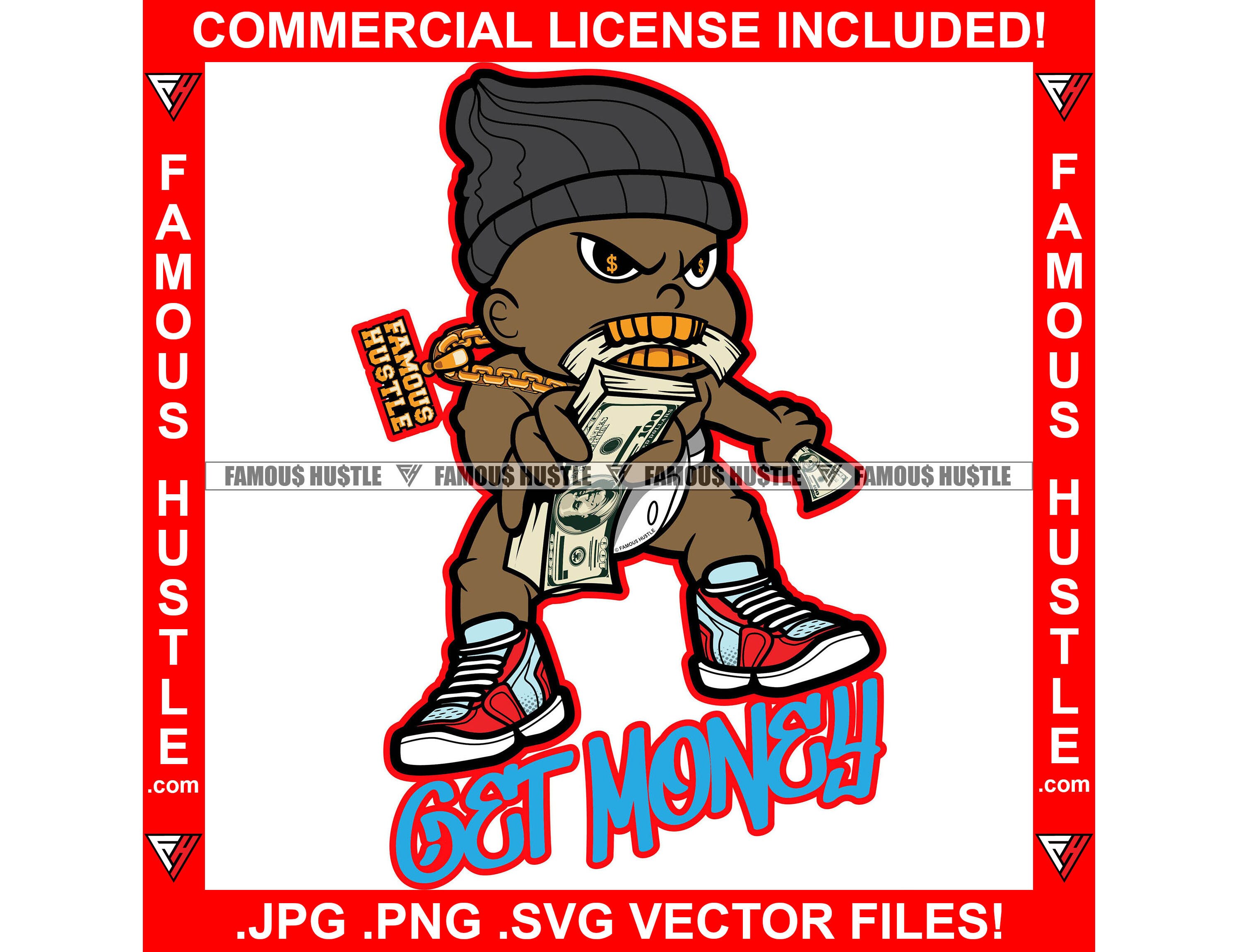 Get Money Hustle Gangster Kid Gold Teeth Eating Cash Stack - Etsy