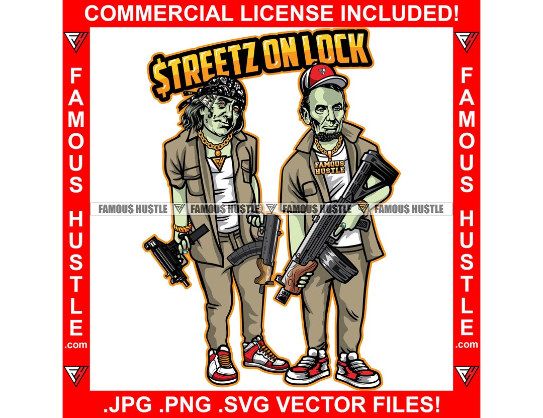 Gangster Ben Franklin Abe Lincoln Machine Guns Gold Necklace Streetz on ...