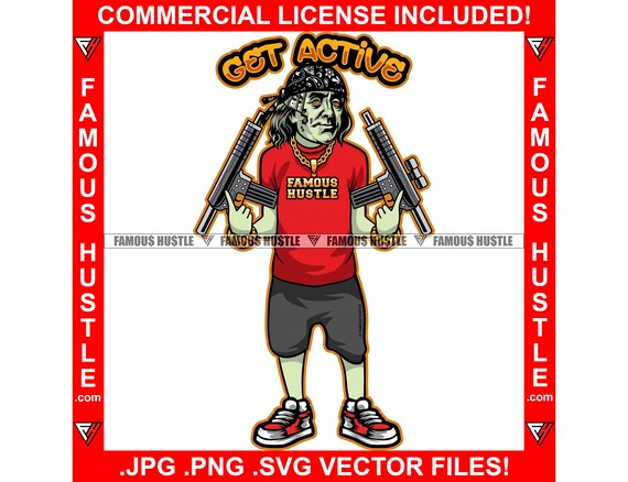 Gangster Ben Franklin Face Tattoos Bandanna Machine Gun Gold - Etsy