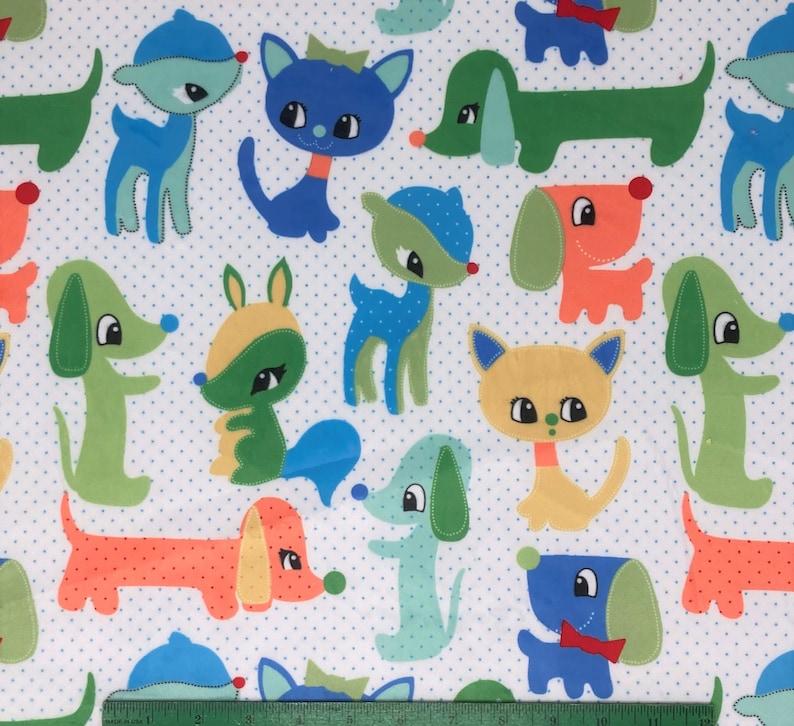 Dog and Cat Minky Fabric, Michael Miller Minky Fluff 'n Stuff Happy ...