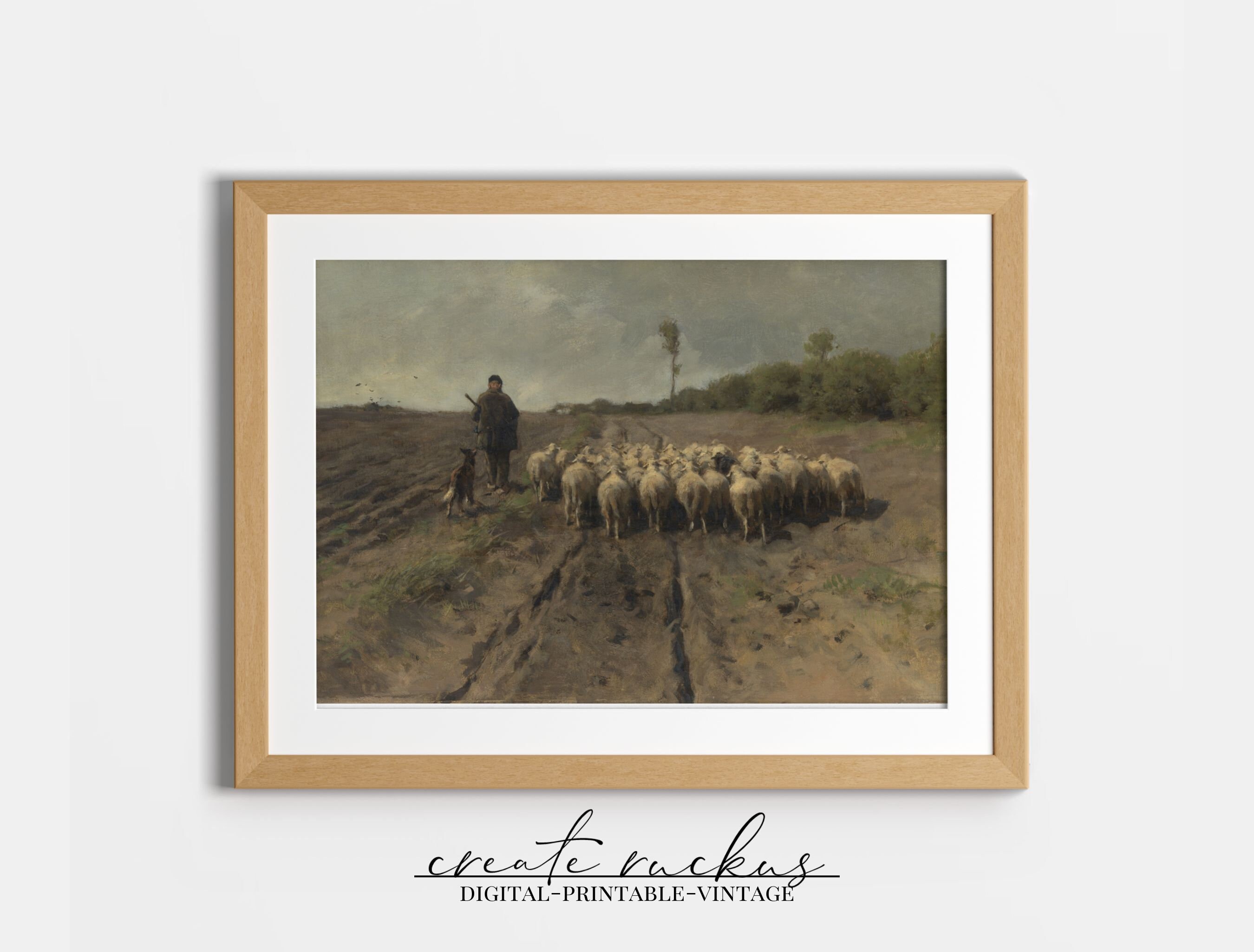 Flock of Sheep Painting Printable Vintage Wall Art Farm Art Farmhouse ...