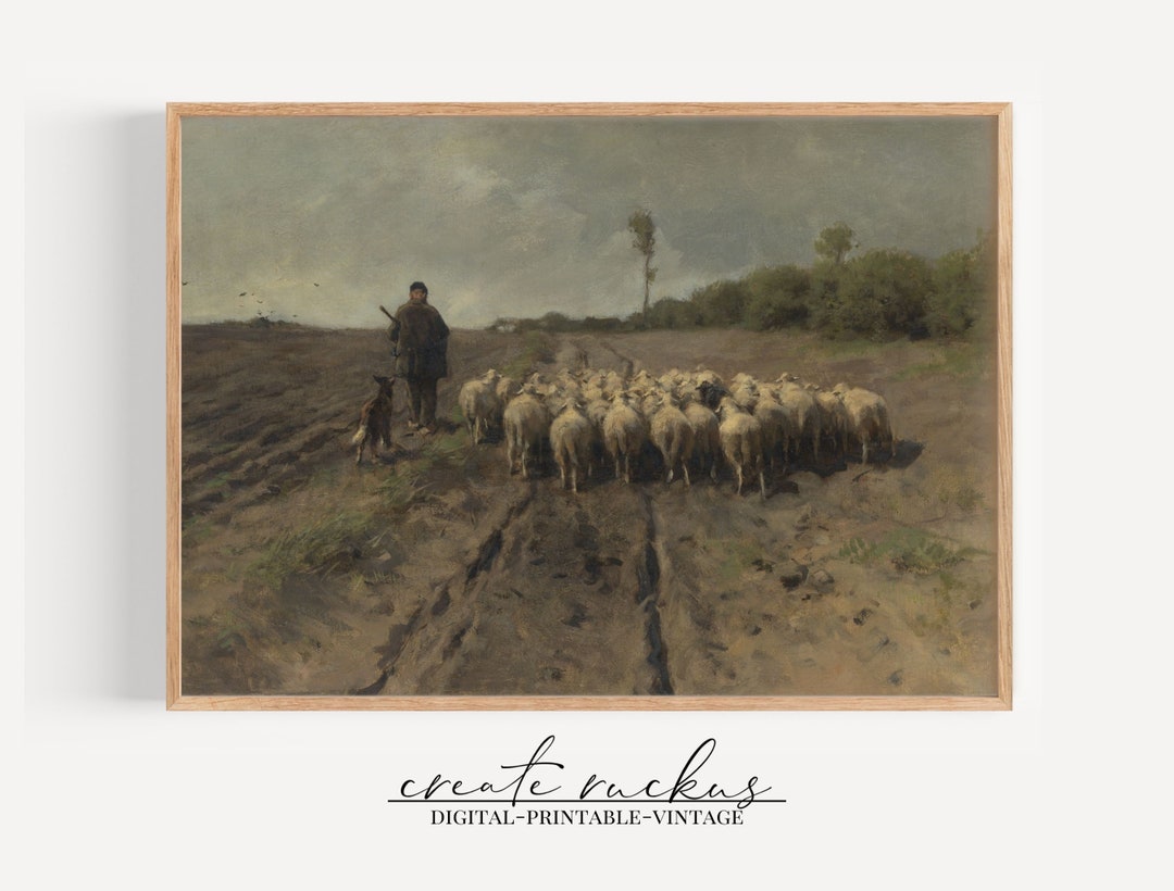 Flock of Sheep Painting Printable Vintage Wall Art Farm Art Farmhouse ...