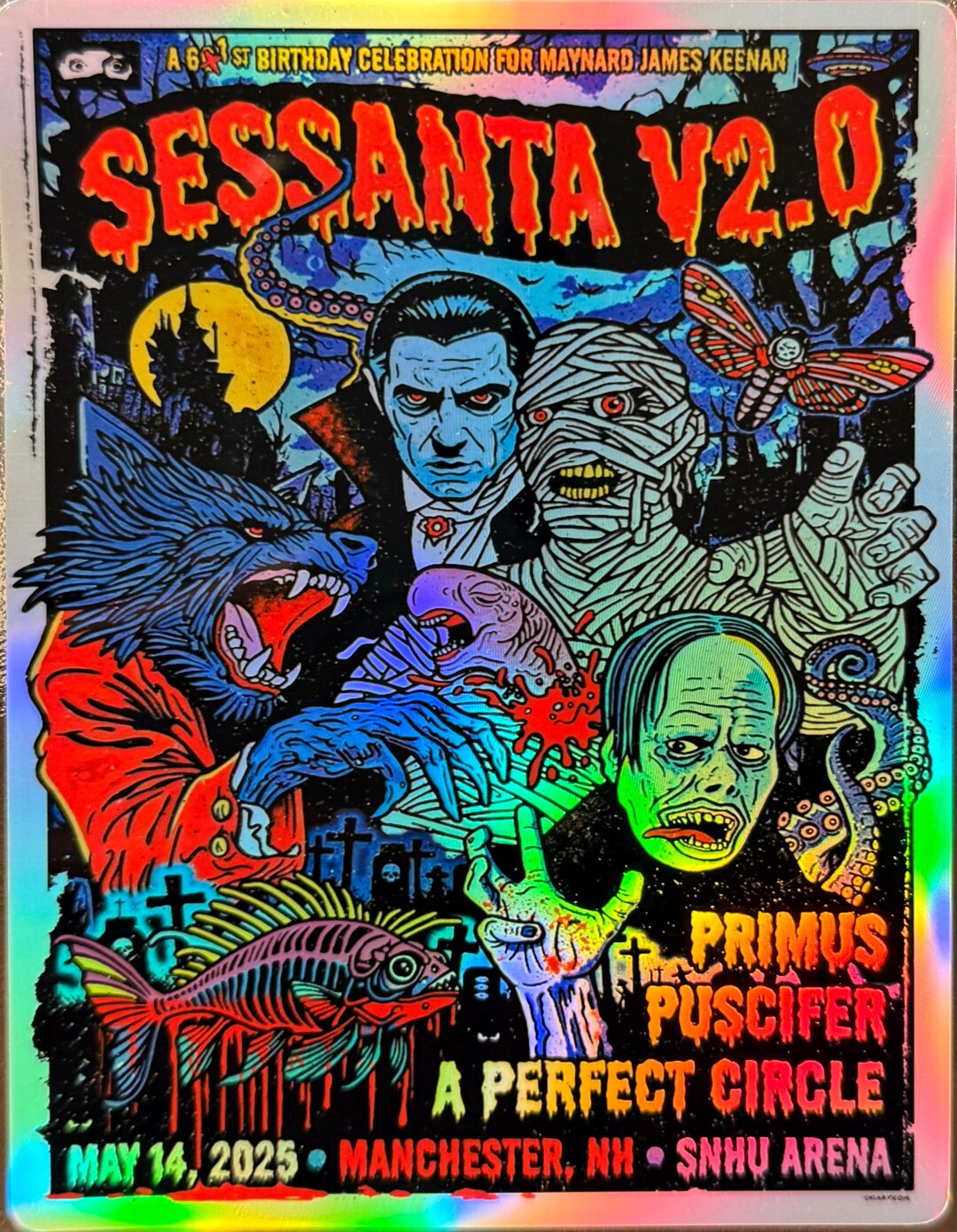 Sessanta Manchester Poster/sticker Foil Primus Apc Puscifer New Hampshire - Etsy