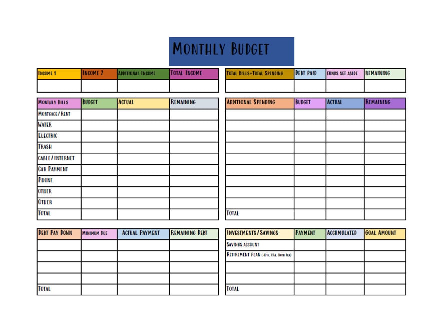 Basic Budget Printout - Etsy