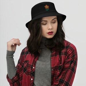 Floral Embroidery Bucket Hat | Black Bucket Hat | Women Hat Floral Embroidery Bucket Hat | Black Bucket Hat | Women Hat