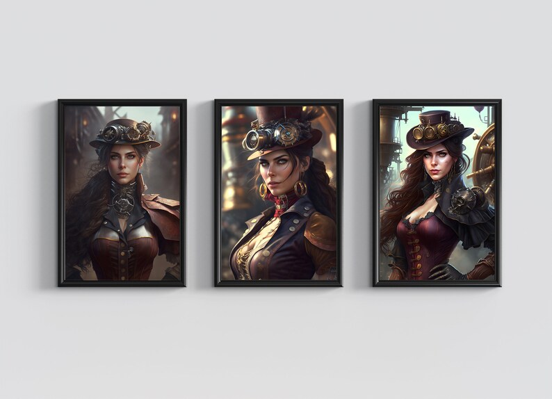 3 Piece Wall Art Steampunk Lady Posters Steampunk Decor - Etsy
