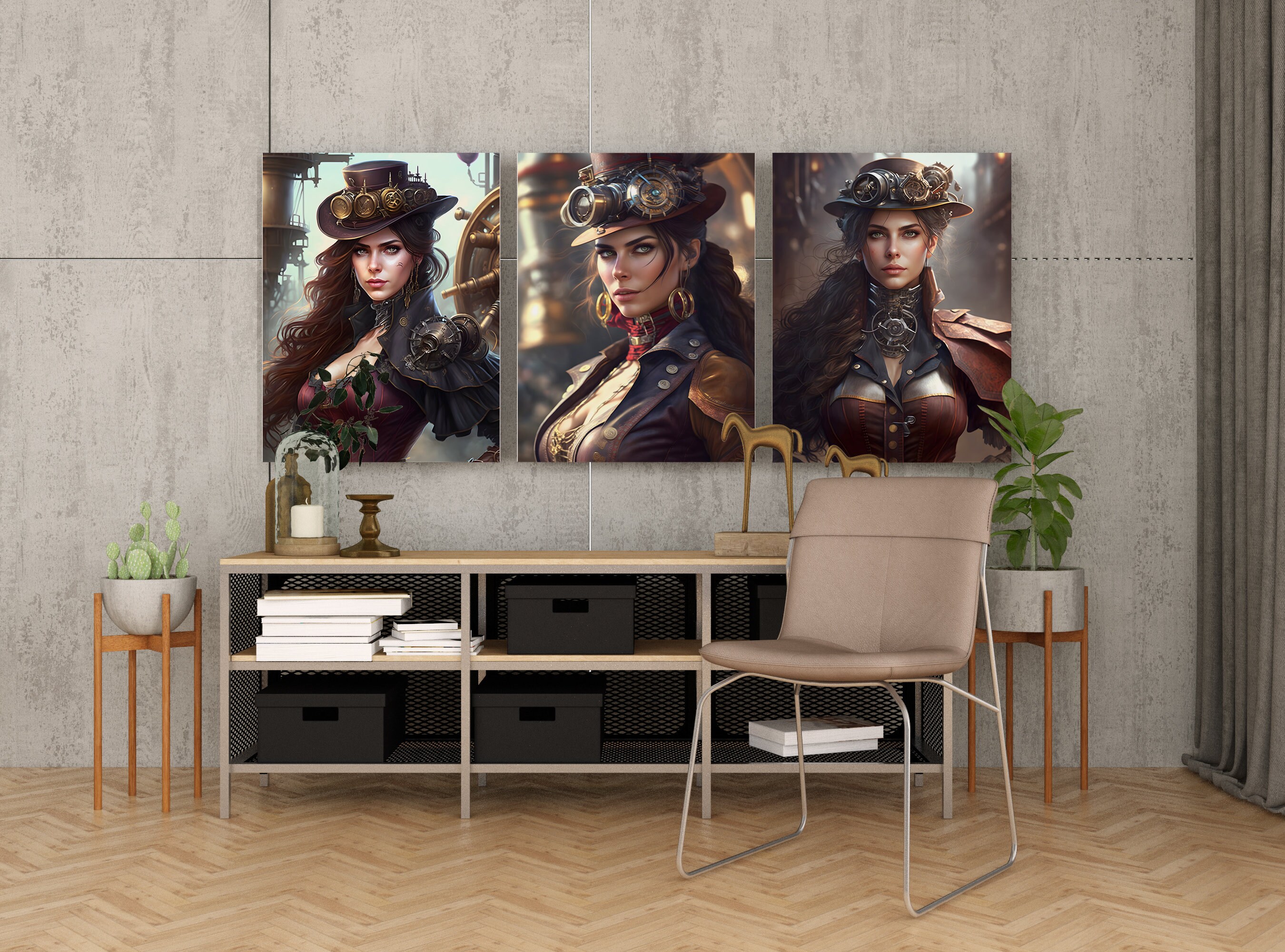 3 Piece Wall Art Steampunk Lady Posters Steampunk Decor - Etsy