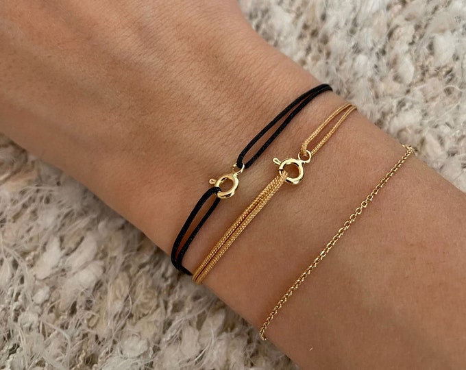 Womens String Bracelet With 14k Gold Clips, Minimalist Wish Bracelet ...
