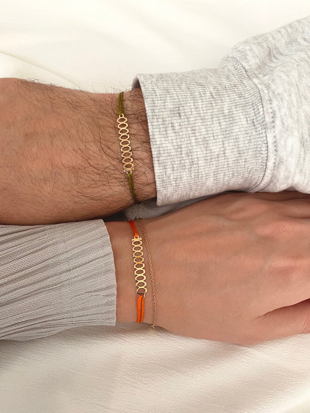 Couples Bracelets Set Billion Charm in Solid 14K Gold, Matching Couples ...