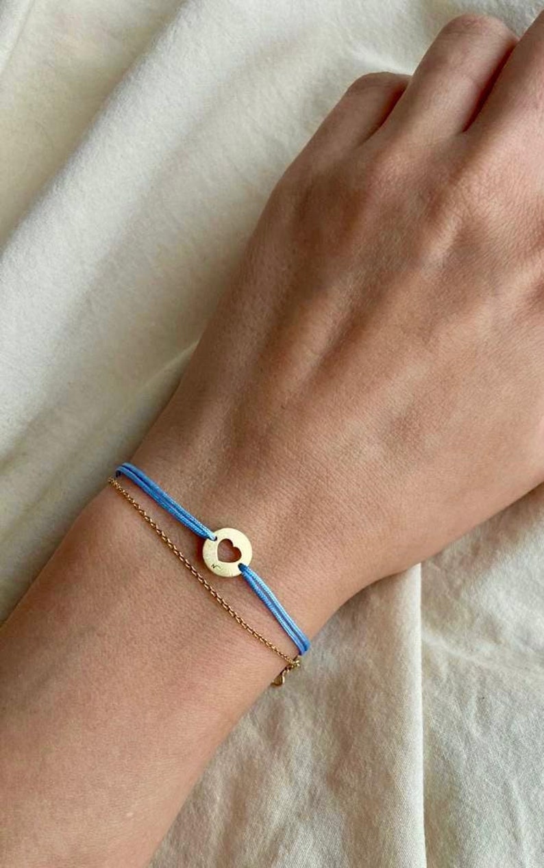 Gold Tiny Heart Bracelet, Adjustable String Bracelet in Solid 14K Gold ...