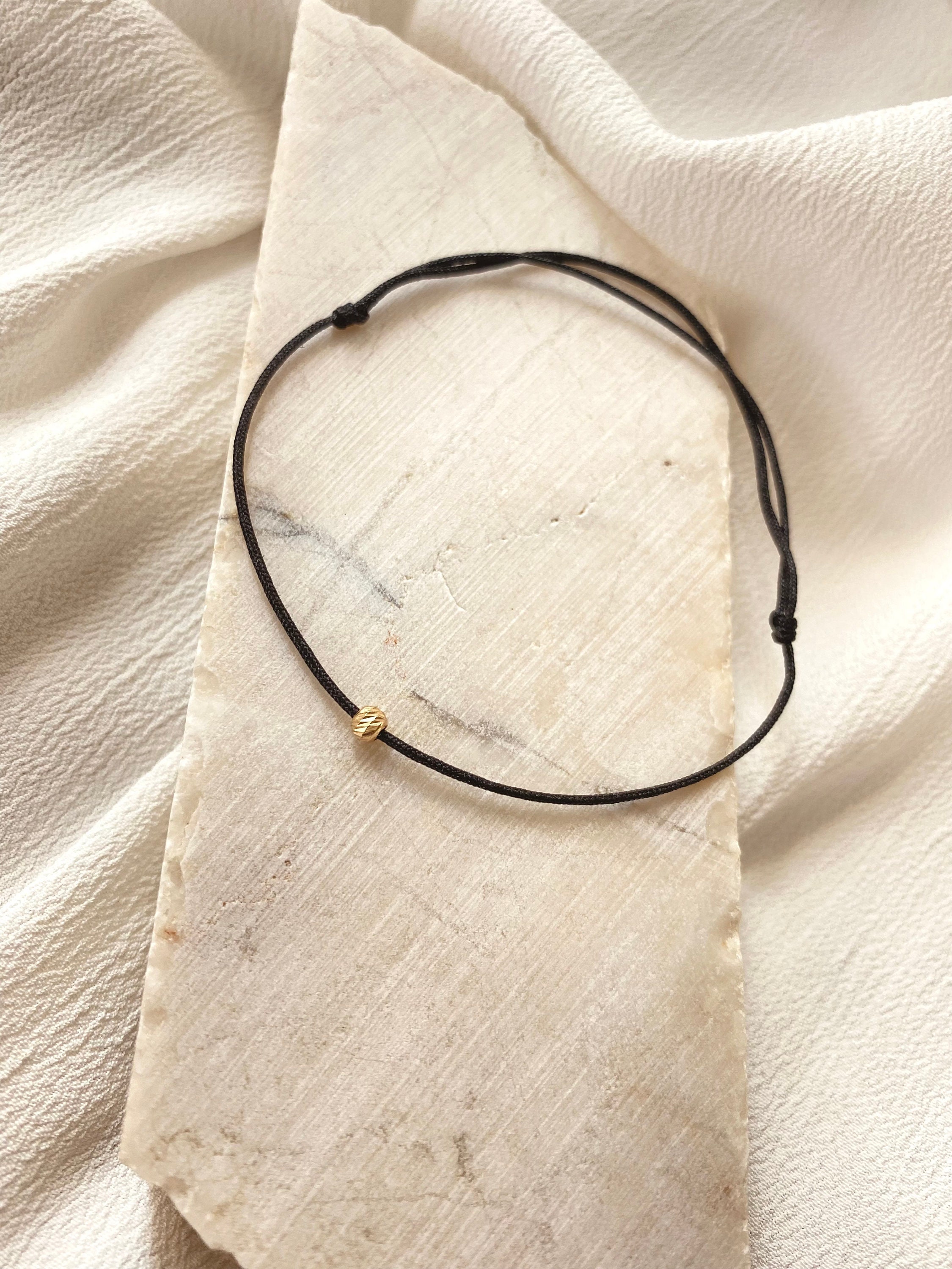 Mens String Bracelet With Solid 18k Gold Beads, Minimalist Wish ...