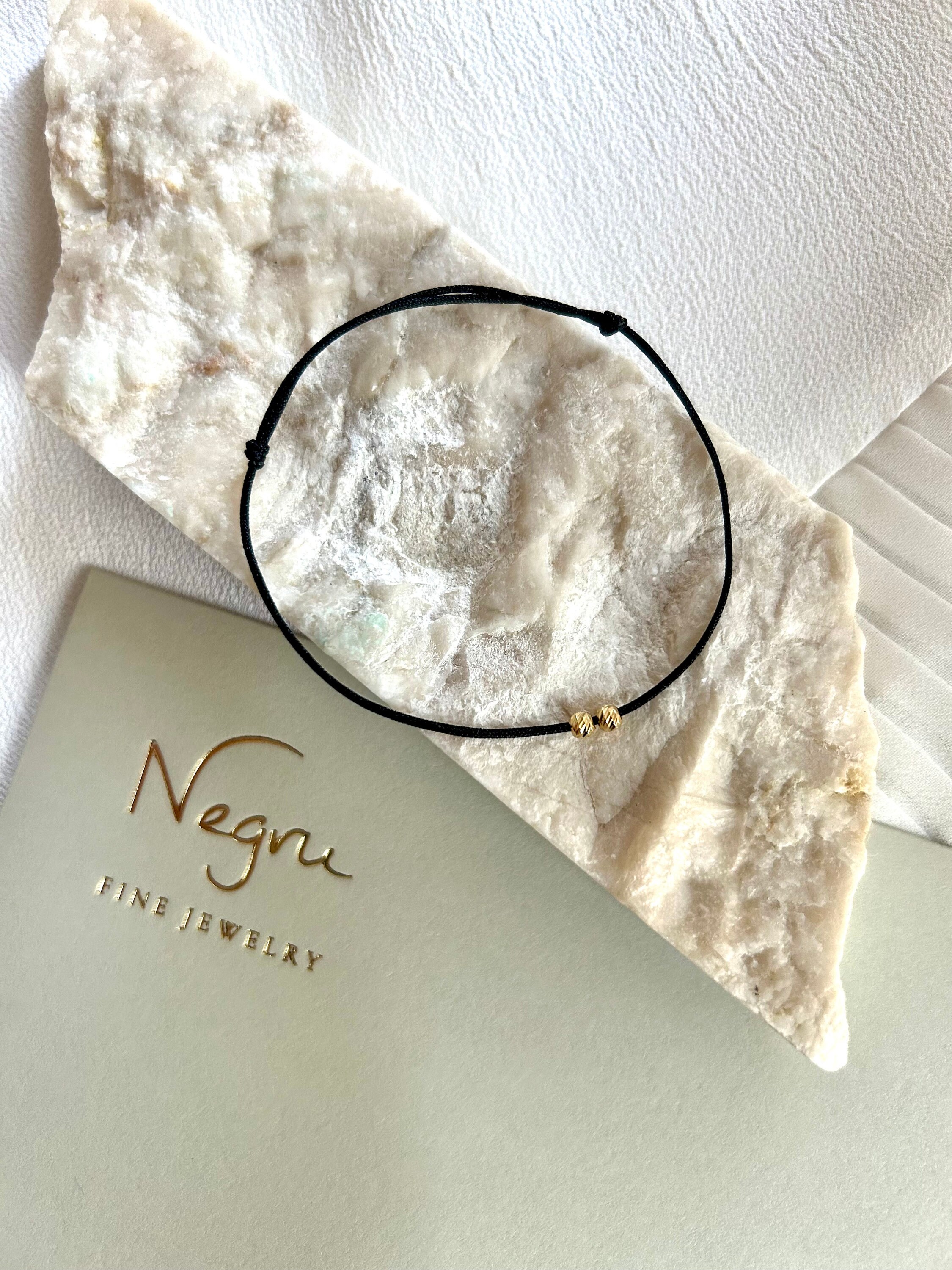 Mens String Bracelet With 2 Solid 18k Gold Beads, Minimalist Wish ...