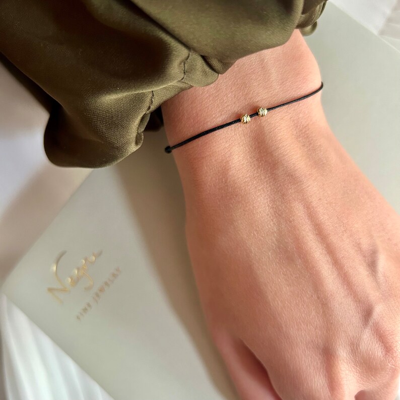 Womens String Bracelet With 2 Solid 18k Gold Beads, Minimalist Wish ...