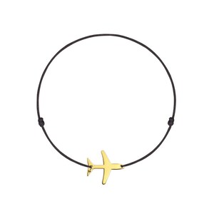 Mens Bracelet Airplane in Solid 14K Gold, Adjustable String Bracelet ...