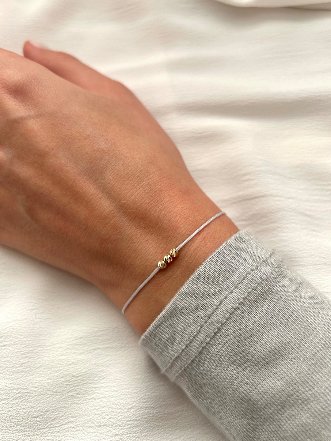 String Bracelet With 3 Solid 18k Gold Beads for Women,minimalist Wish ...