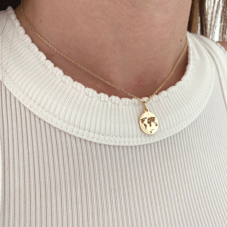 World Map Necklace in 14k Solid Gold,dainty Cable Chain Choker ...