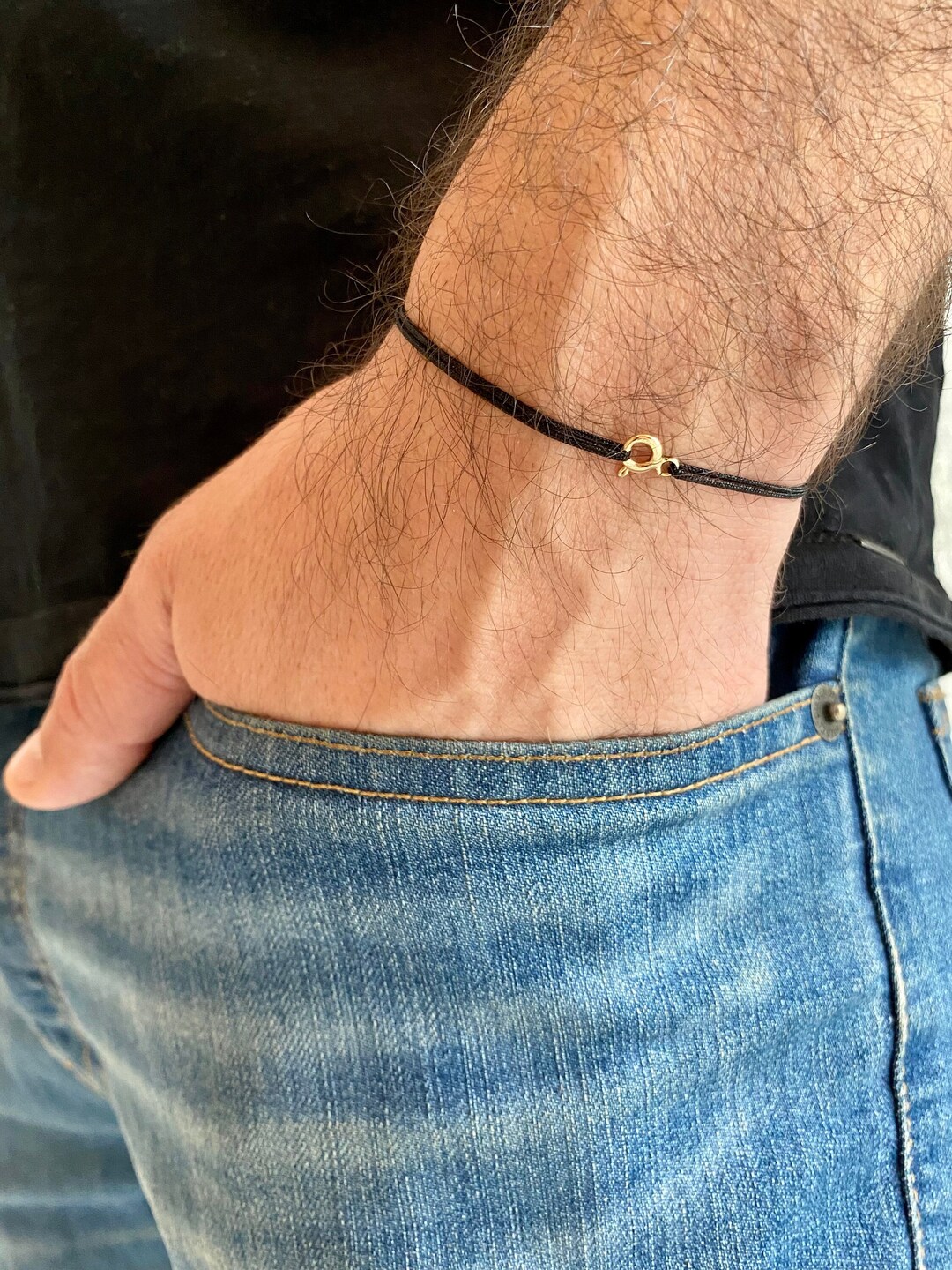 Mens String Bracelet With 14k Gold Clips, Minimalist Wish Bracelet ...