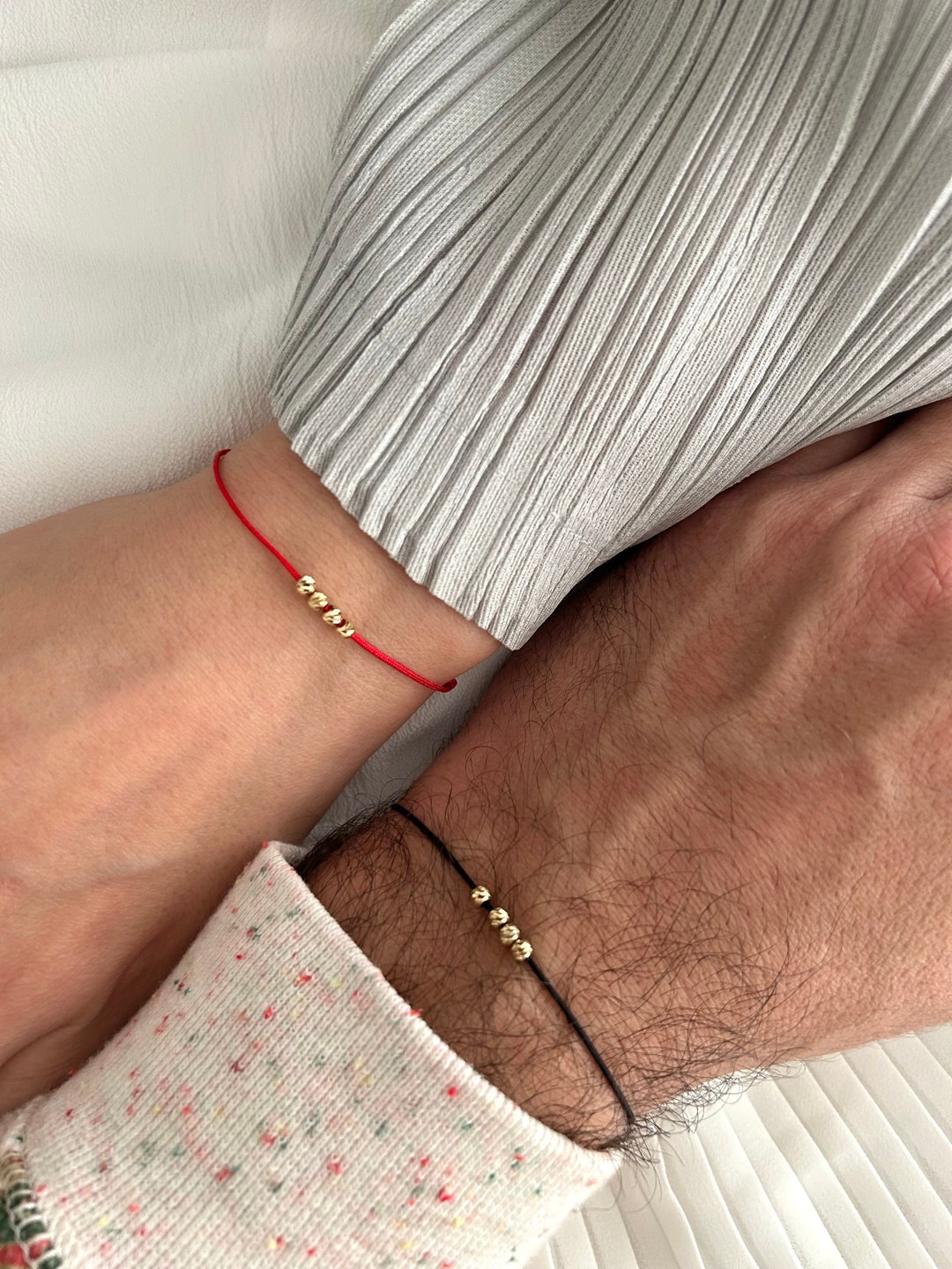 18k Solid Gold Beads Couples Bracelet Set, His and Hers Matching ...