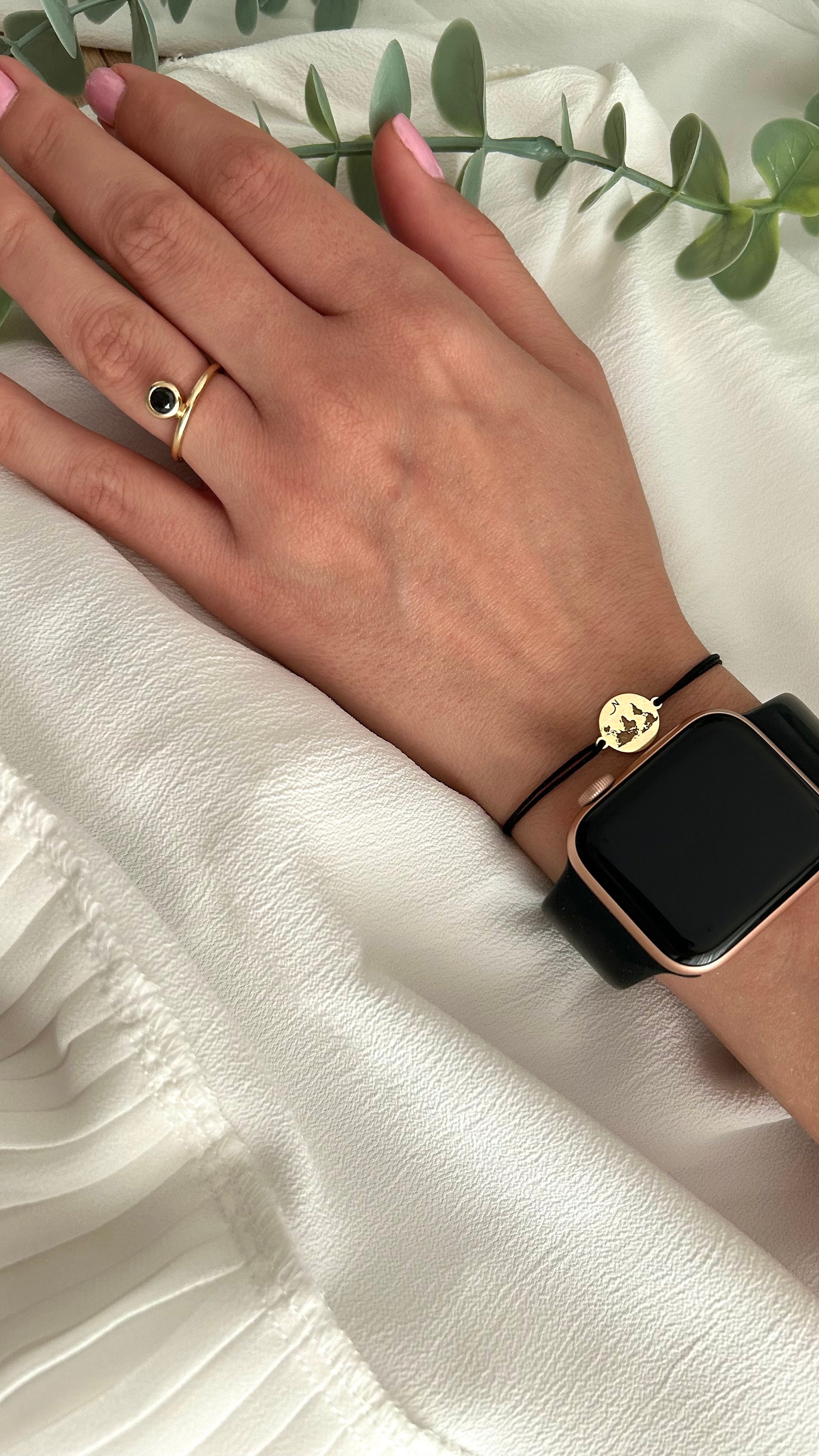 Solid 14K Gold World Map Charm Matching Couples Bracelet Set, His and ...