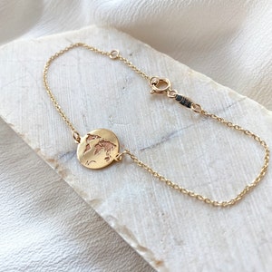Womens World Map Bracelet in Solid Gold 14K, Charm Bracelet, Dainty ...