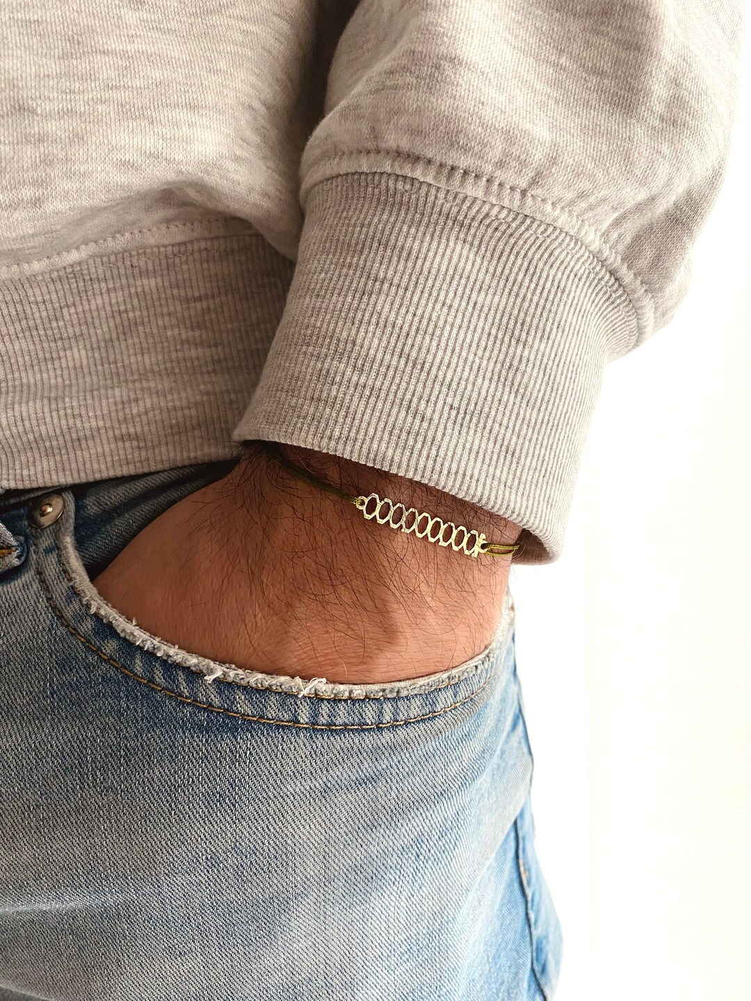 Mens Bracelet 1 Billion in Solid 14K Gold, Adjustable String Bracelet ...