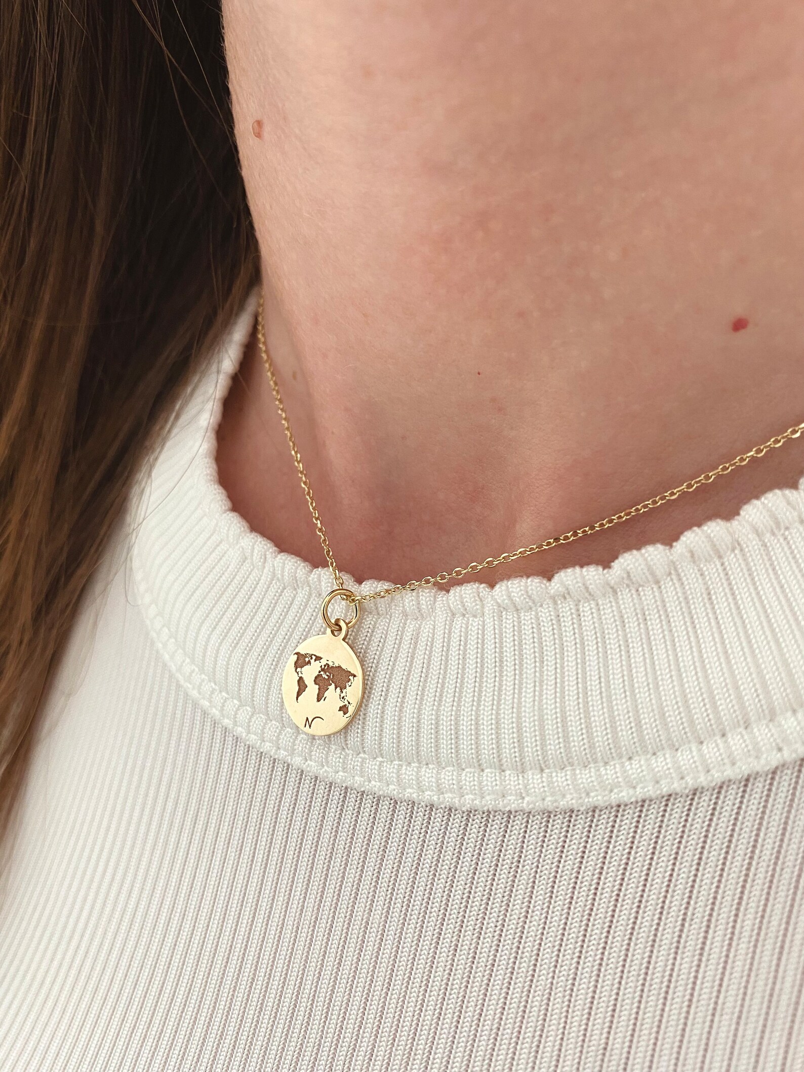 World Map Necklace in 14k Solid Gold,dainty Cable Chain Choker ...