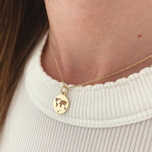 World Map Necklace in 14k Solid Gold,dainty Cable Chain Choker ...