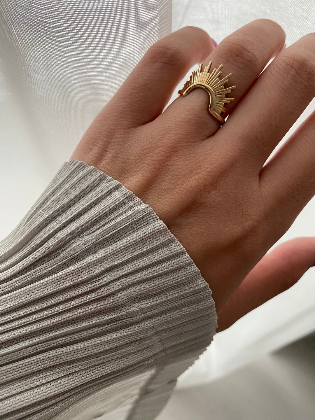 Sun Ring for Her 14K Gold Adjustable 14K Solid Gold Ring - Etsy