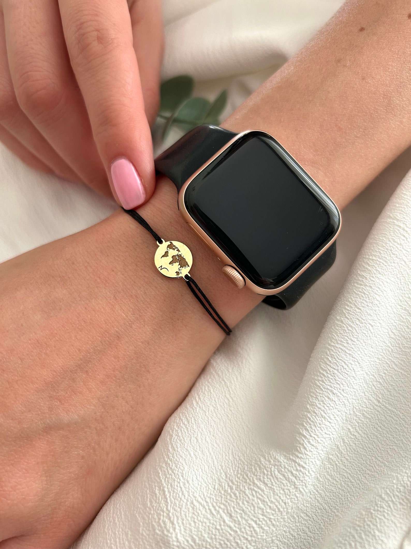 Solid 14K Gold World Map Charm Matching Couples Bracelet Set, His and ...