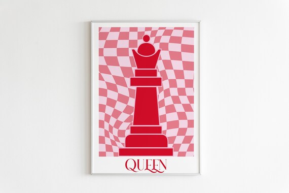 Pink and Red Funky Queen Chess Piece Wall Art Print Trendy - Etsy