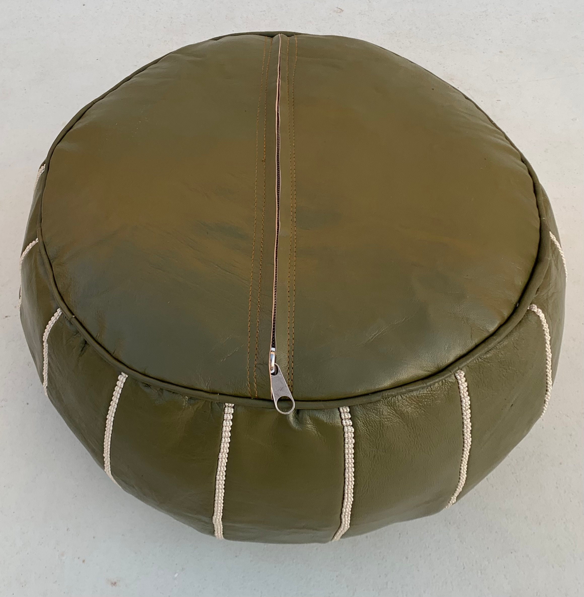 Green Olive Pouf, Moroccan Pouf, Leather Pouf, Pouf Cover, Ottoman Pouf ...